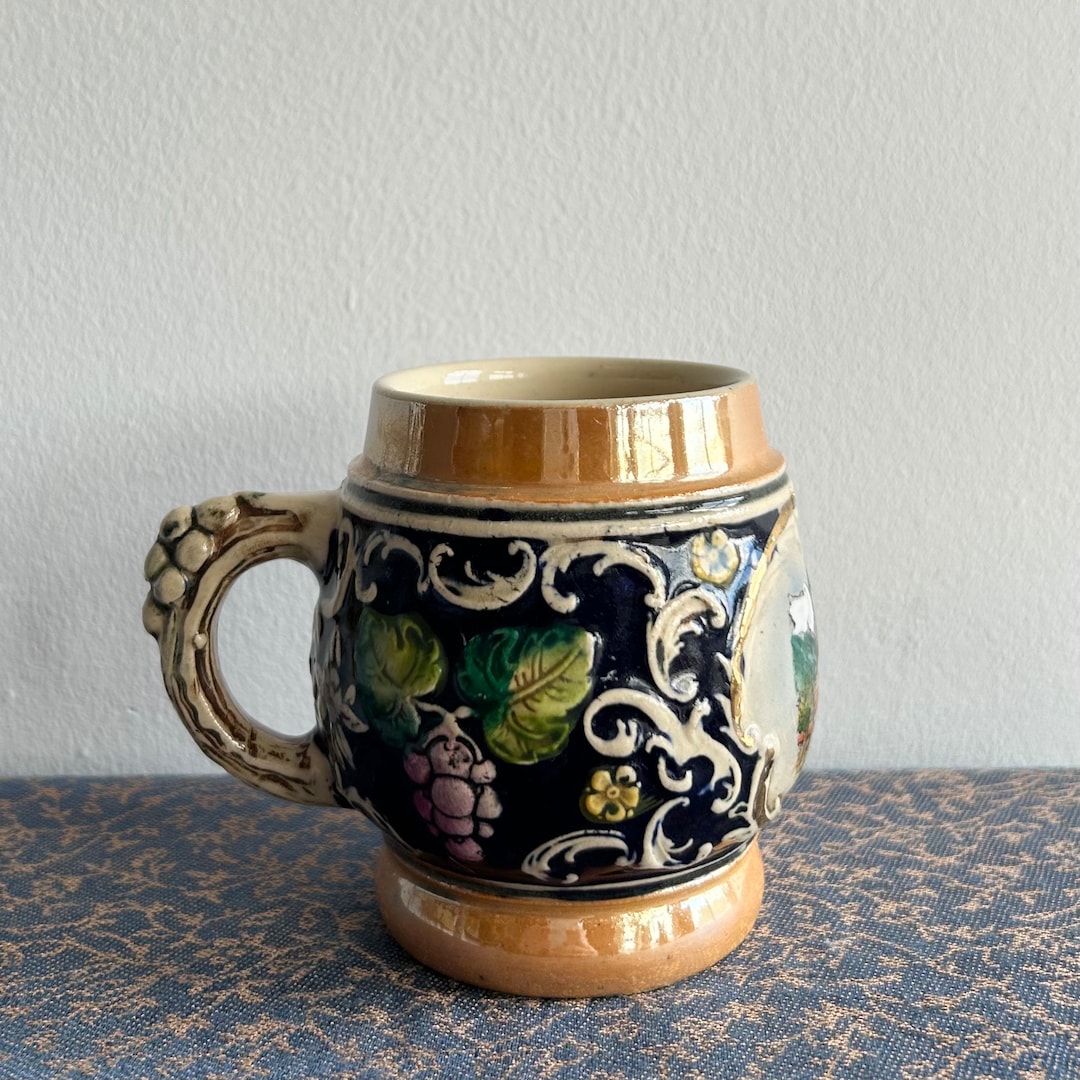 Vintage Austrian Beer Mug Decorative Ceramic Glaze Solbad Hall Tirol ...