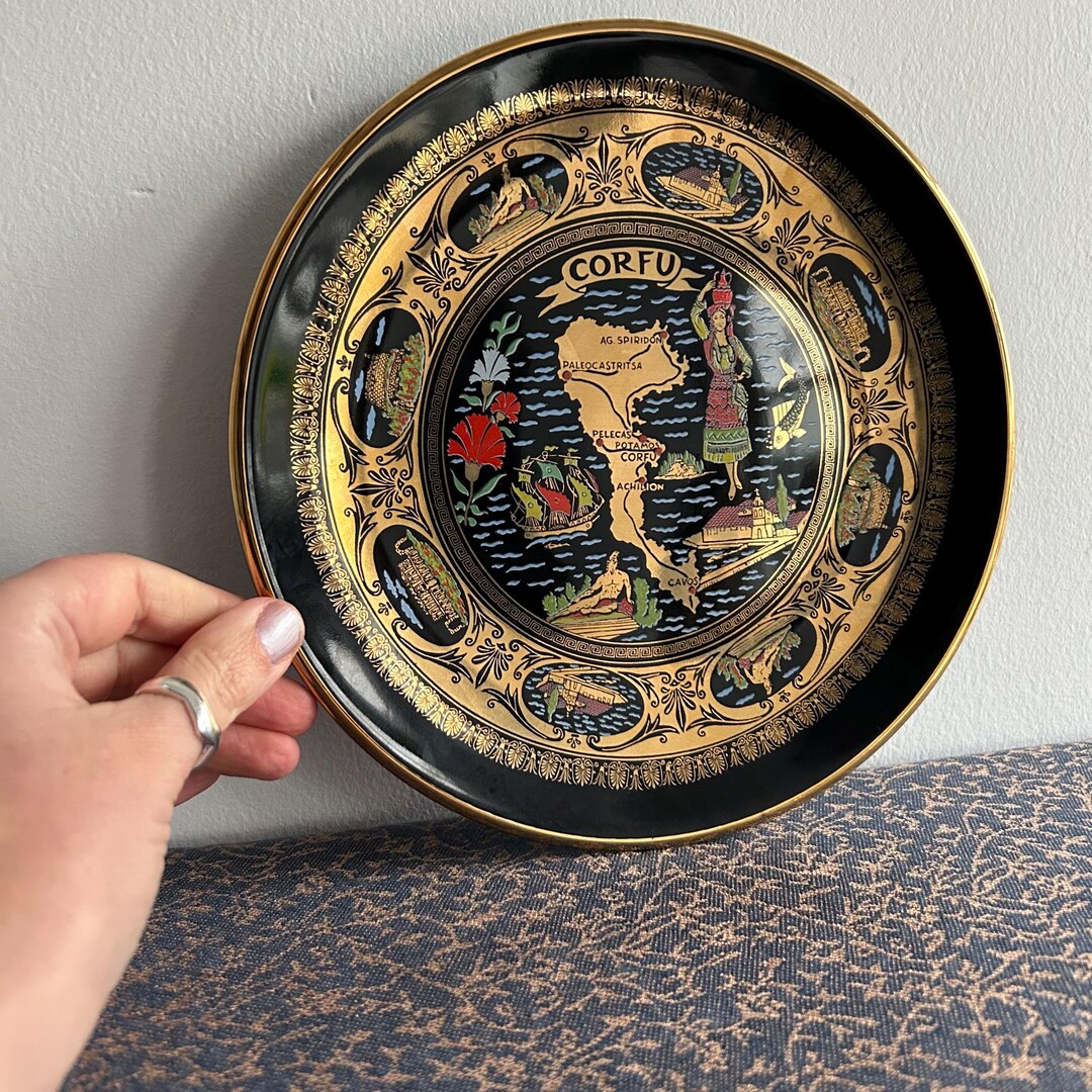 Vintage Corfu Wall Plate - 24k Gold Lustre, Hand Made in Greece ...