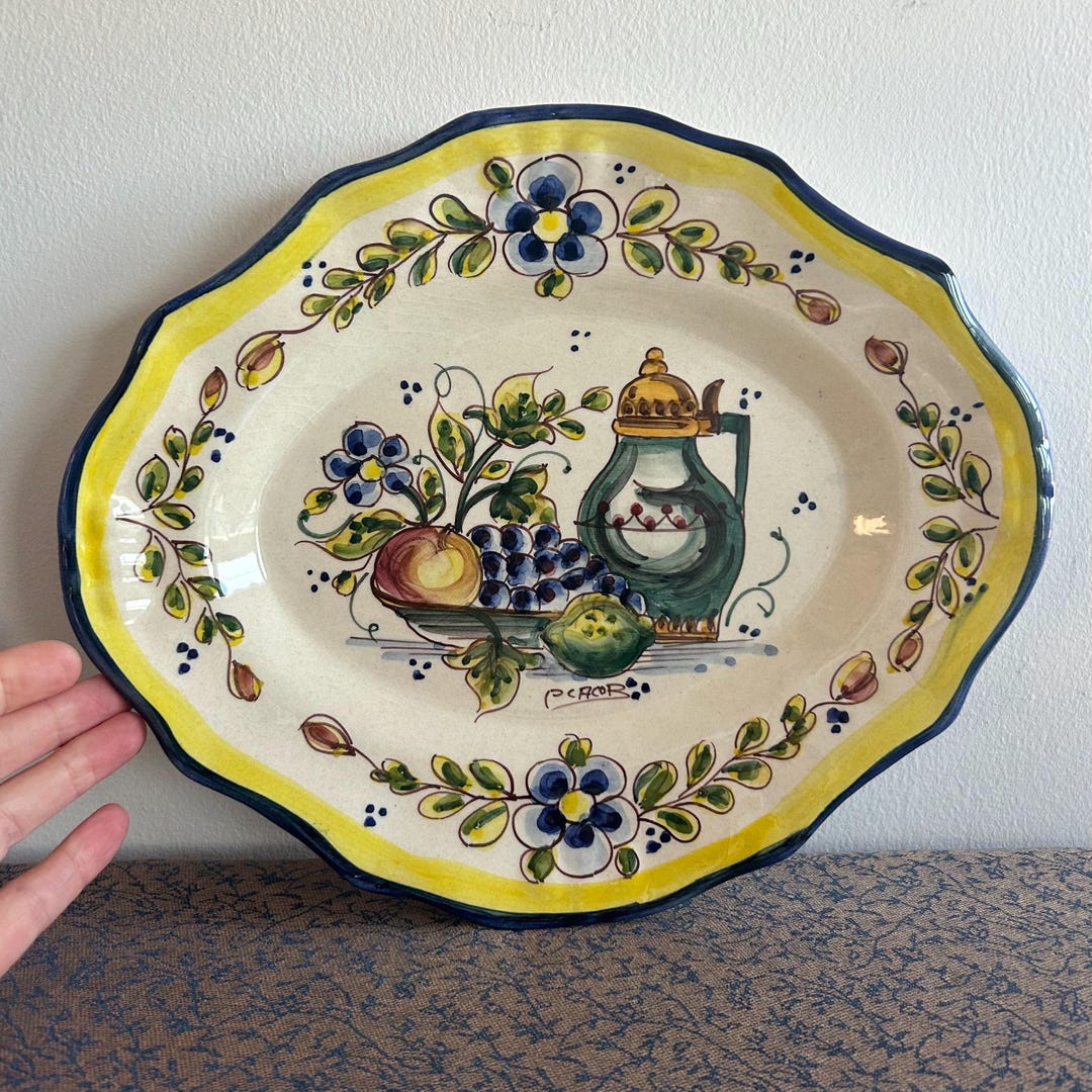 Vintage Italian Wall Plate / Fruit Platter - Handpainted Motif ...