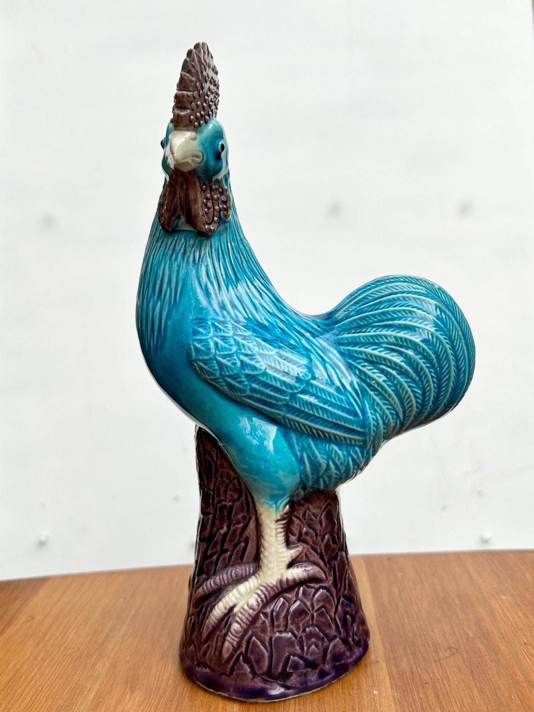 Vintage Blue Cockerel Figurine Statement Chinese Colourful Kitsch ...