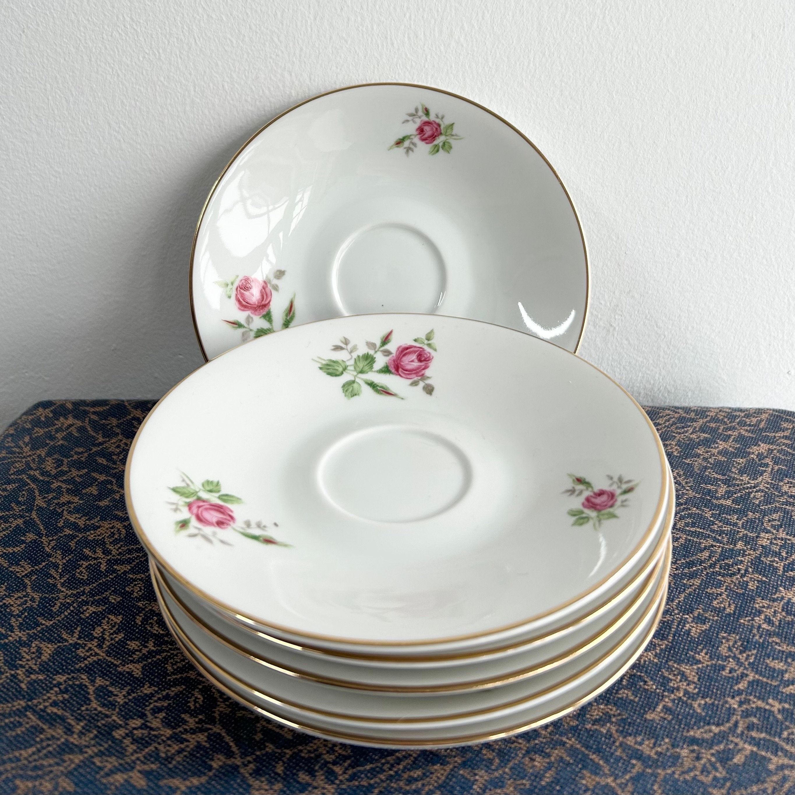 Vintage German Pink Rose Crockery Dish Set - 5 Dessert Plates by ...