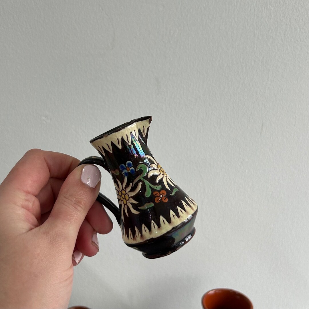 Vintage Folk Pottery Jug - Small Decorative Bohemian Ceramic, Rustic ...