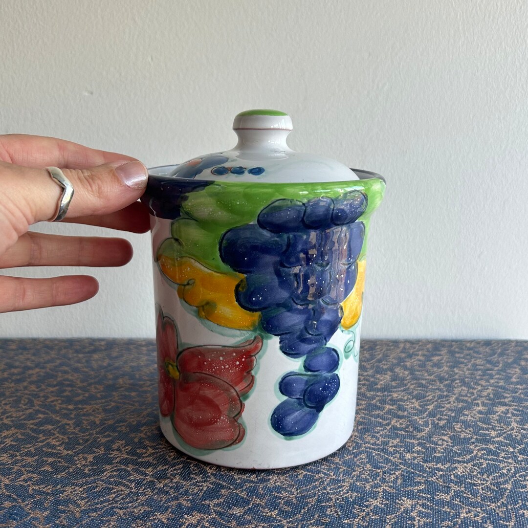 Vintage Mediterranean Ceramic - Lidded Container Decorative Pot ...