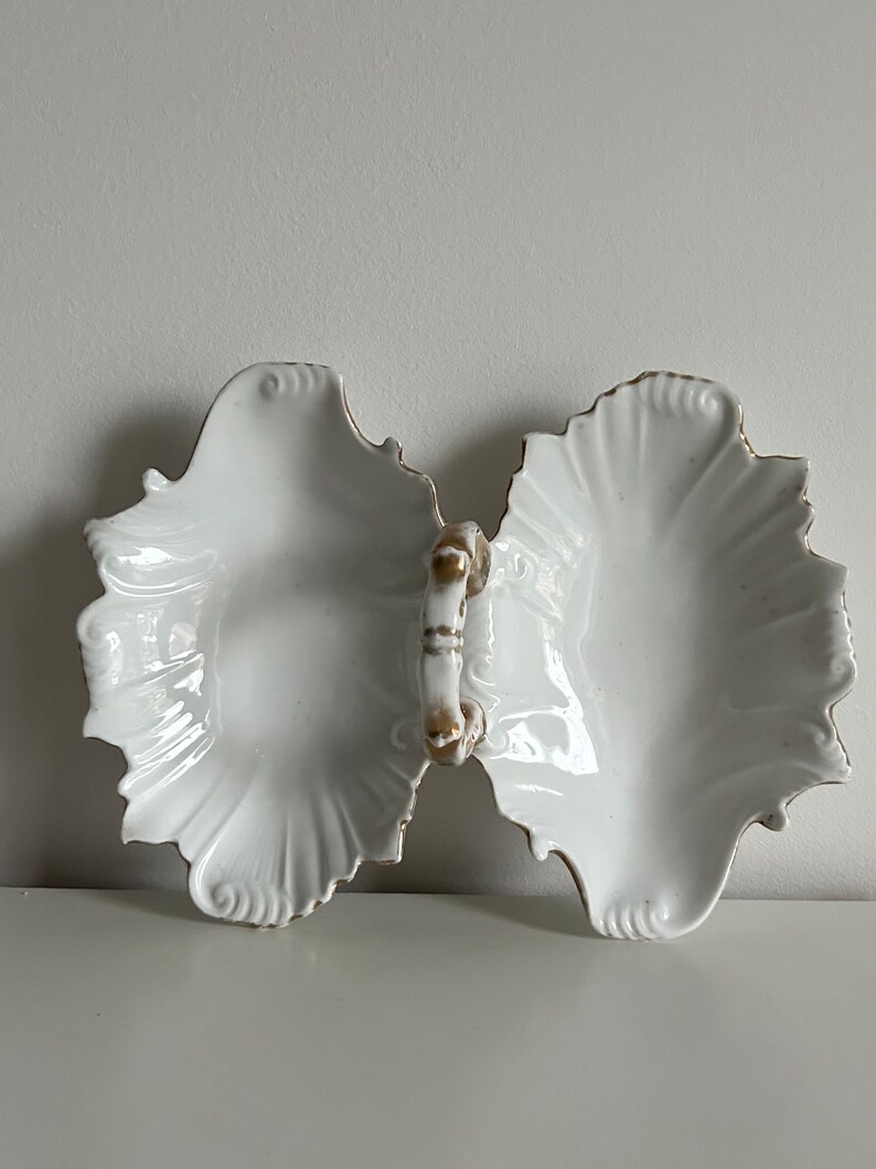 Vintage Porcelain Scalloped Serving Dish - White and Golden - Antique ...