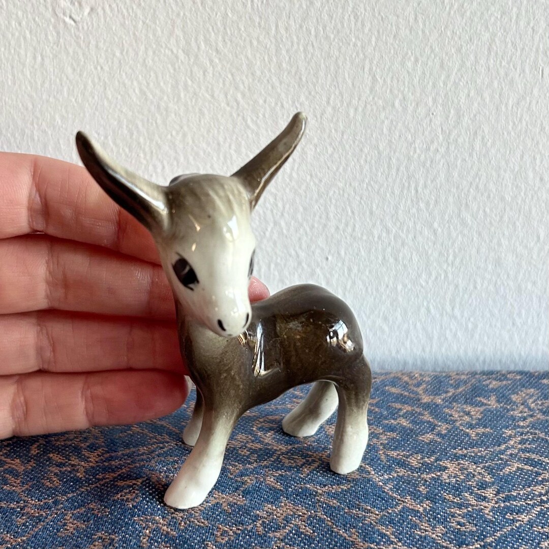 Vintage Donkey Figurine - Cute Porcelain Kitsch Ornament - Decorative ...
