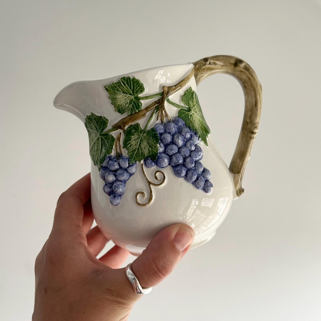 Vintage Italian Pottery Jug / Vase - Decorative Bohemian Grape Design ...