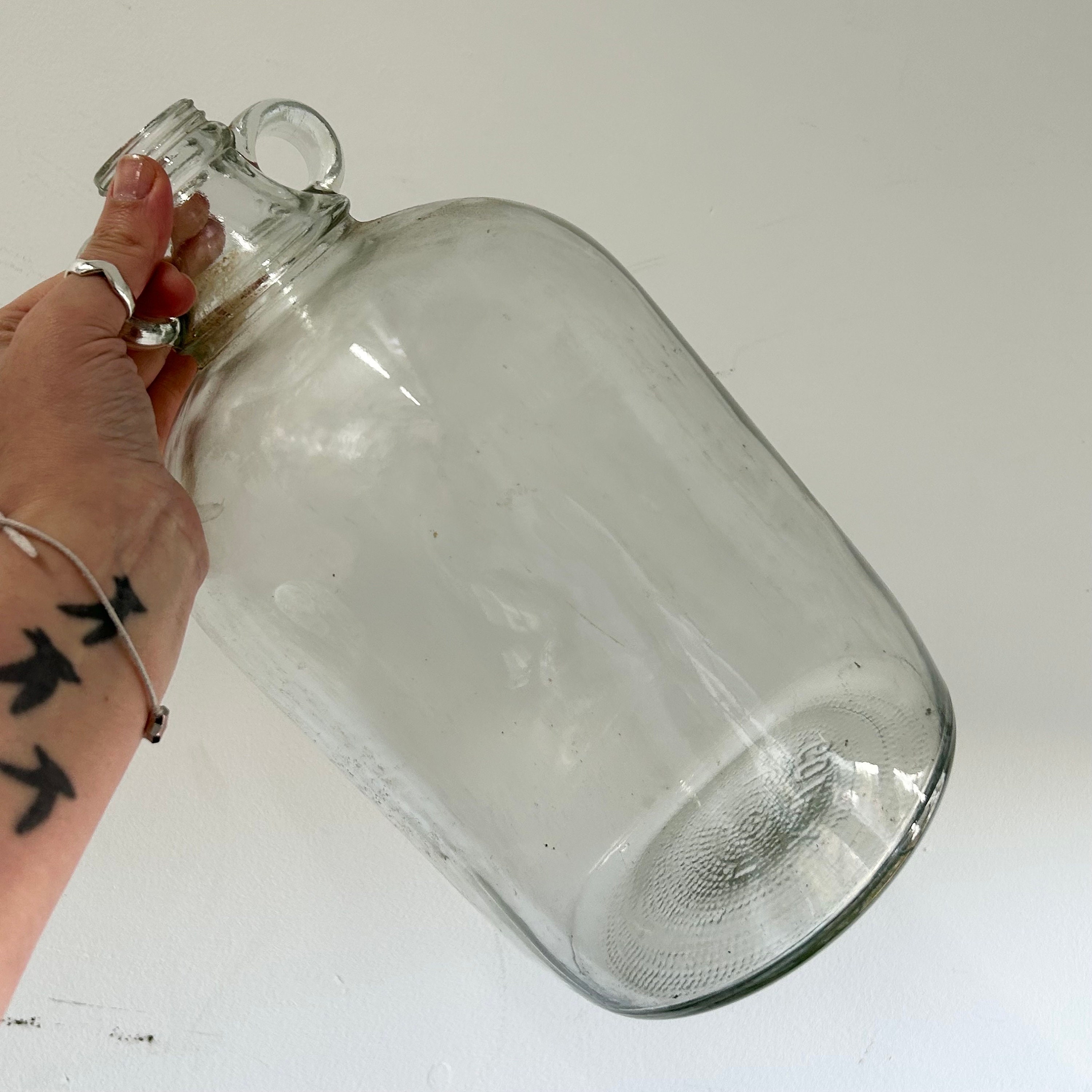 Vintage Large Clear Glass Bottle Statement Chunky Gallon Handled ...