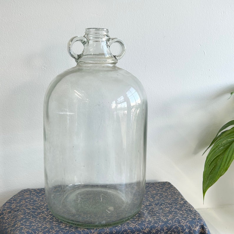 Vintage Large Clear Glass Bottle Statement Chunky Gallon Handled ...