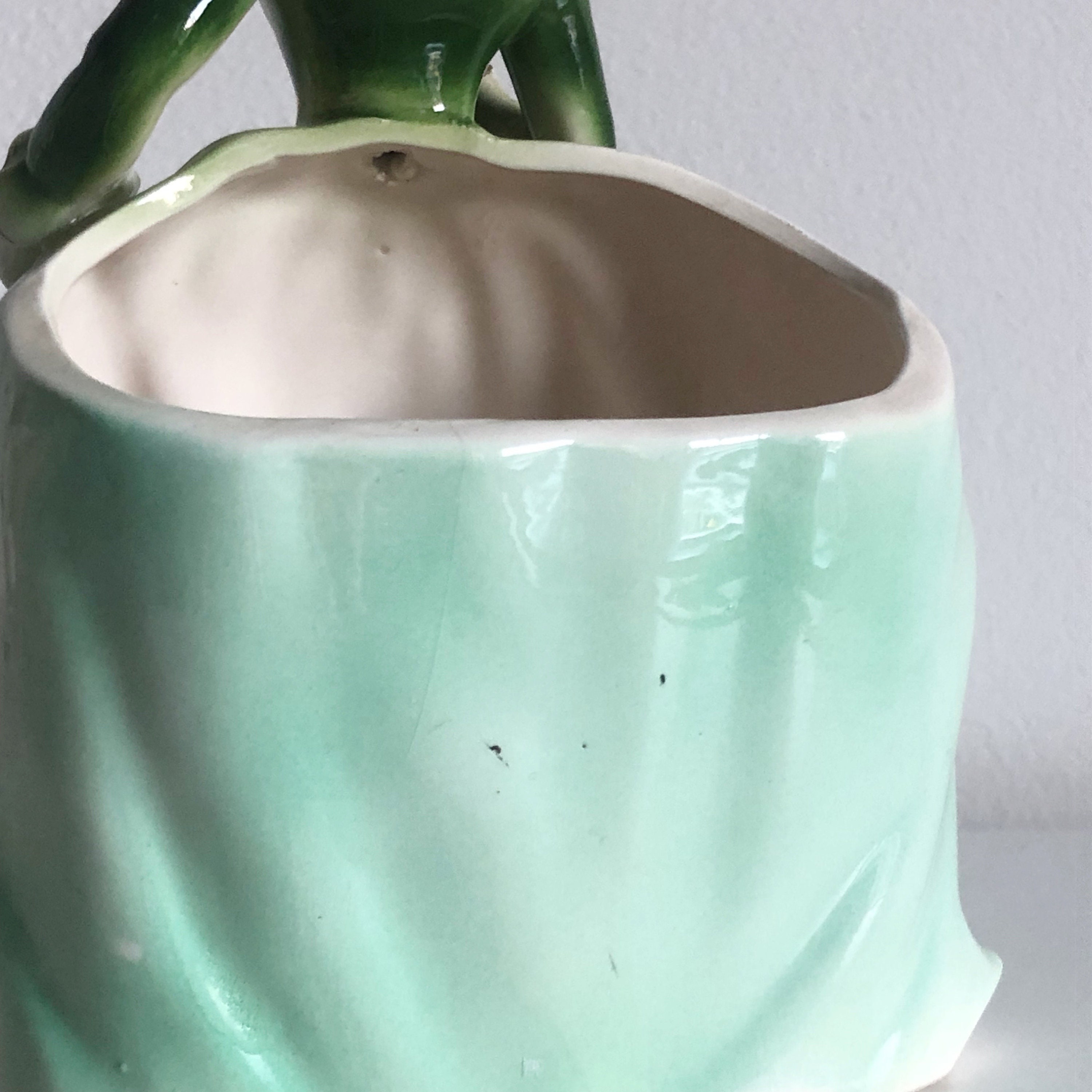 Vintage Porcelain Dancing Lady Vase - Green Ballgown Figurine, Brunette ...