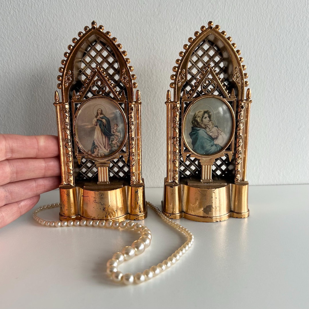 Vintage Religious Figurine Set of 2 - Gold Plastic, Made in Italy ...