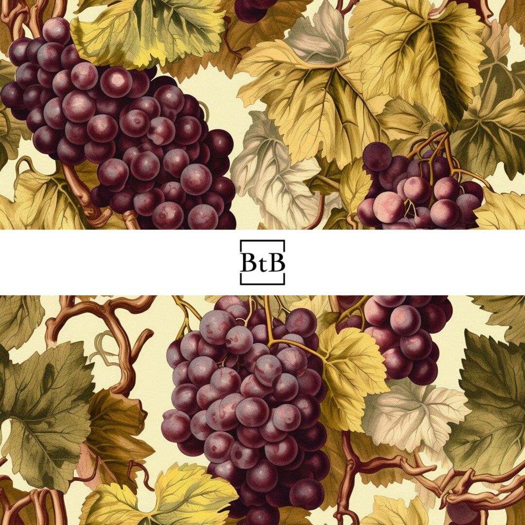 Seamless Grapevines & Leaves Digital Art Tile Pattern / Repeating ...