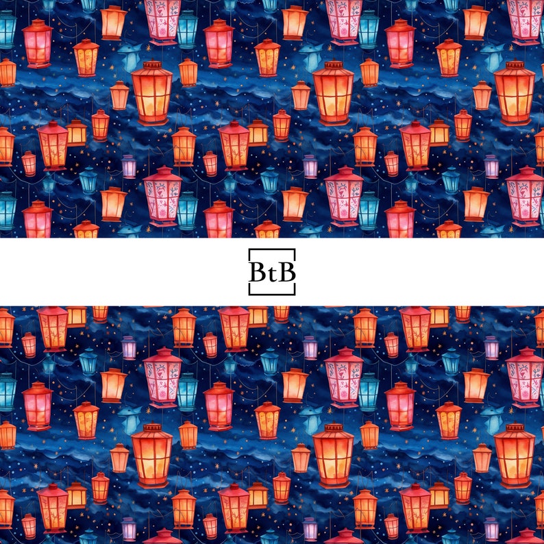Seamless Floating Lanterns & Night Sky Digital Art Tile Pattern ...