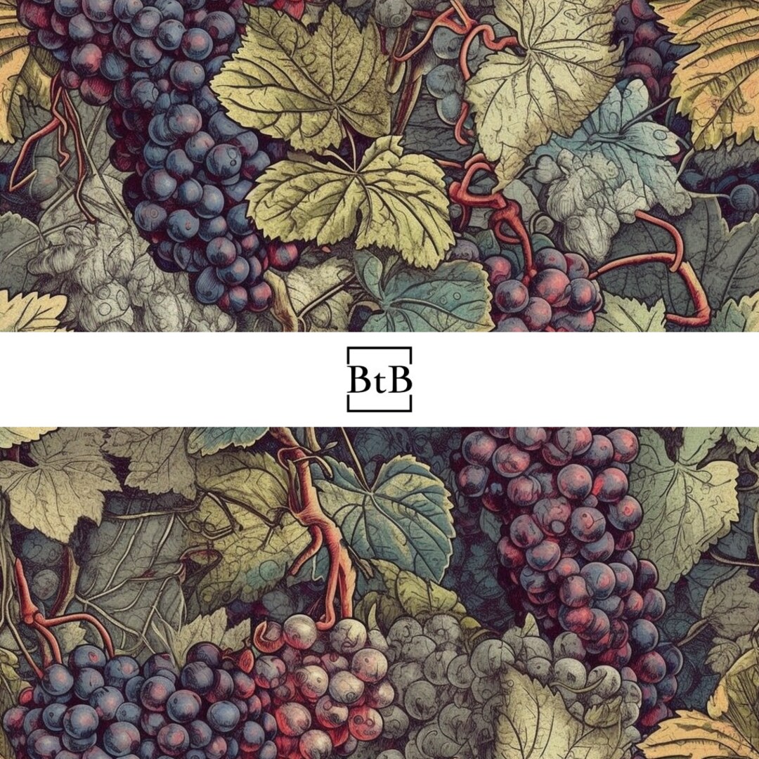 Seamless Grapevines & Leaves Digital Art Tile Pattern / Repeating ...