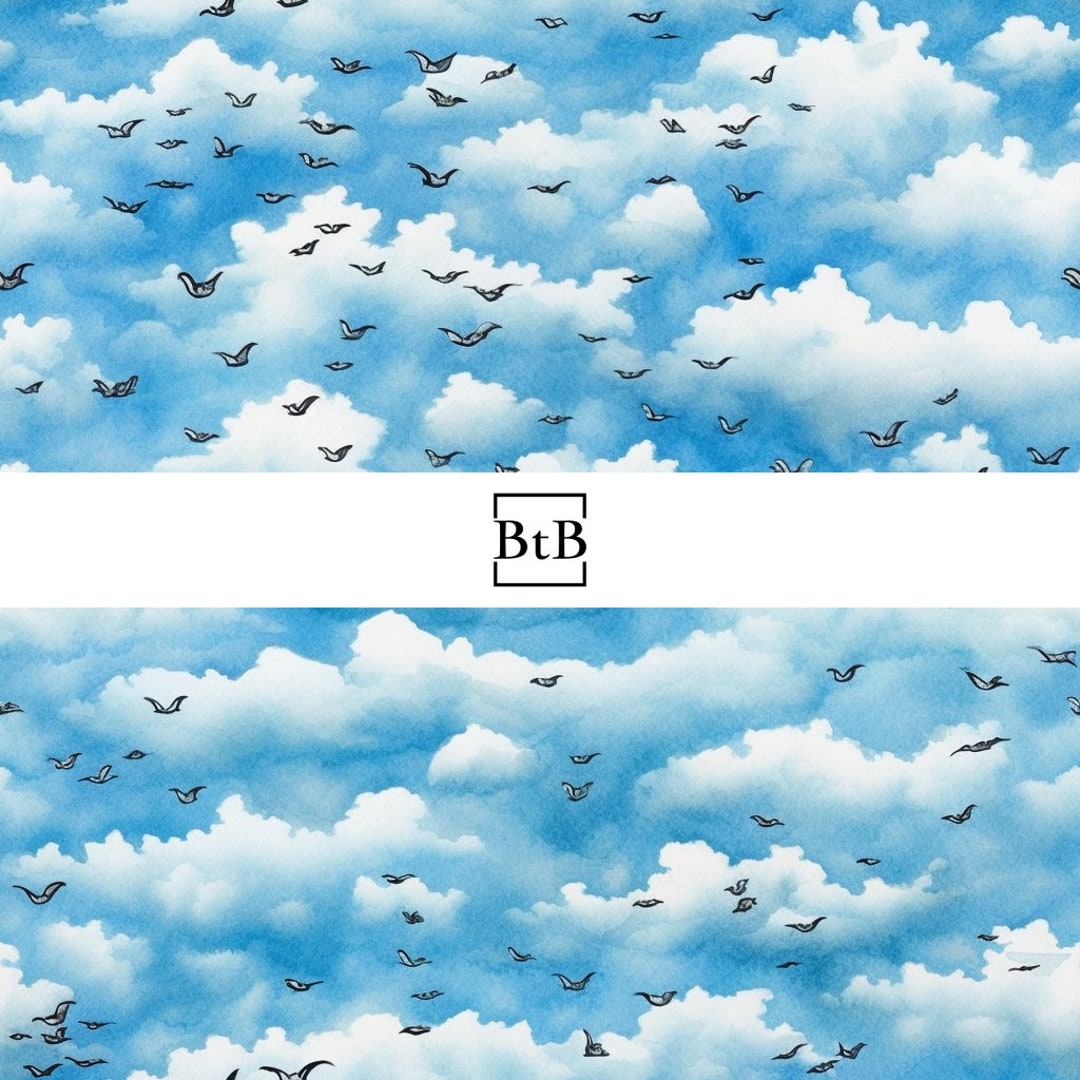 Seamless Bright Blue Sky & Clouds - Digital Art Tile Pattern ...