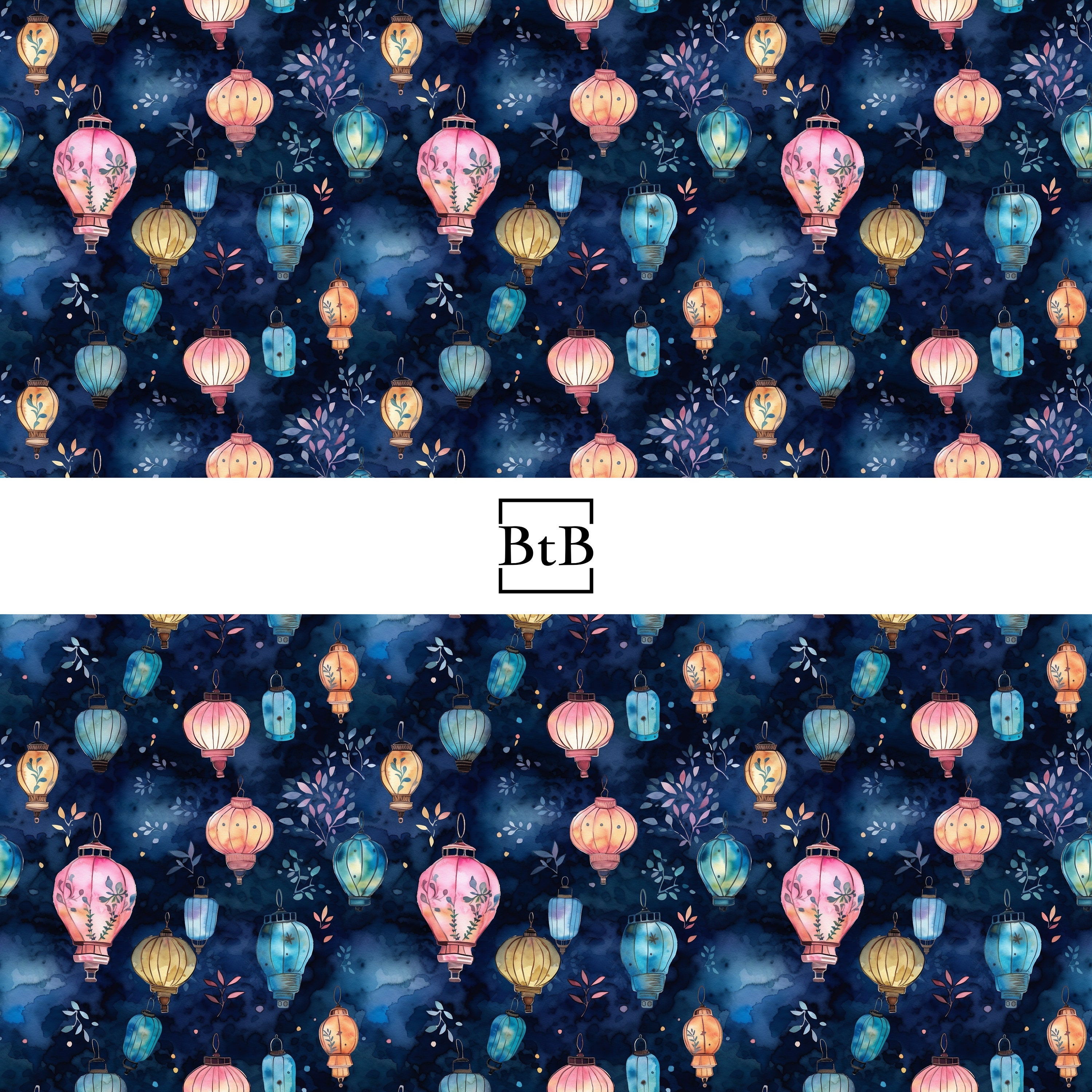 Seamless Floating Lanterns & Night Sky Digital Art Tile Pattern / Repeating Pattern Design ...