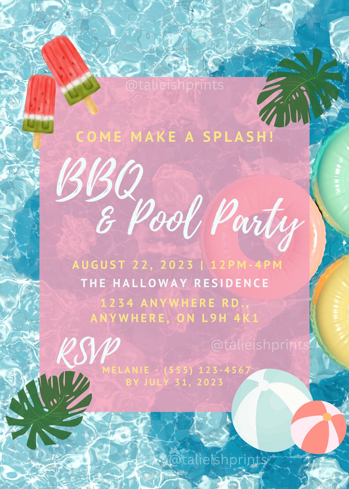 DIY - Pool Party Invitation | Digital Download 5x7" | BBQ | Pool Theme ...
