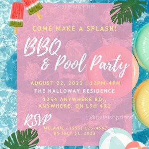 DIY - Pool Party Invitation | Digital Download 5x7" | BBQ | Pool Theme ...