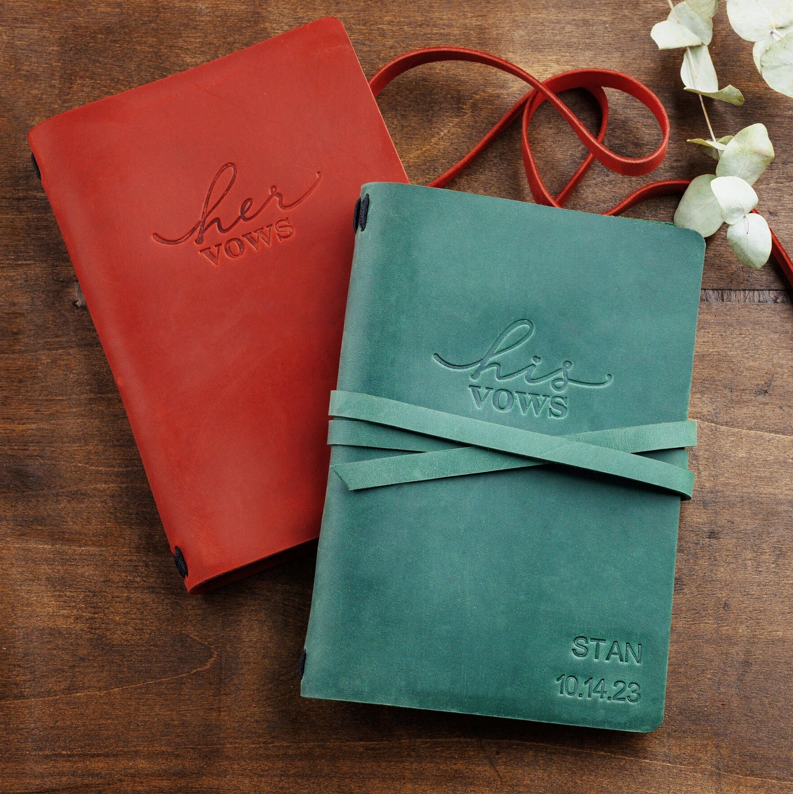 His and Her Vow Books, Personalized Leather Wedding Vow Book, His Vows ...