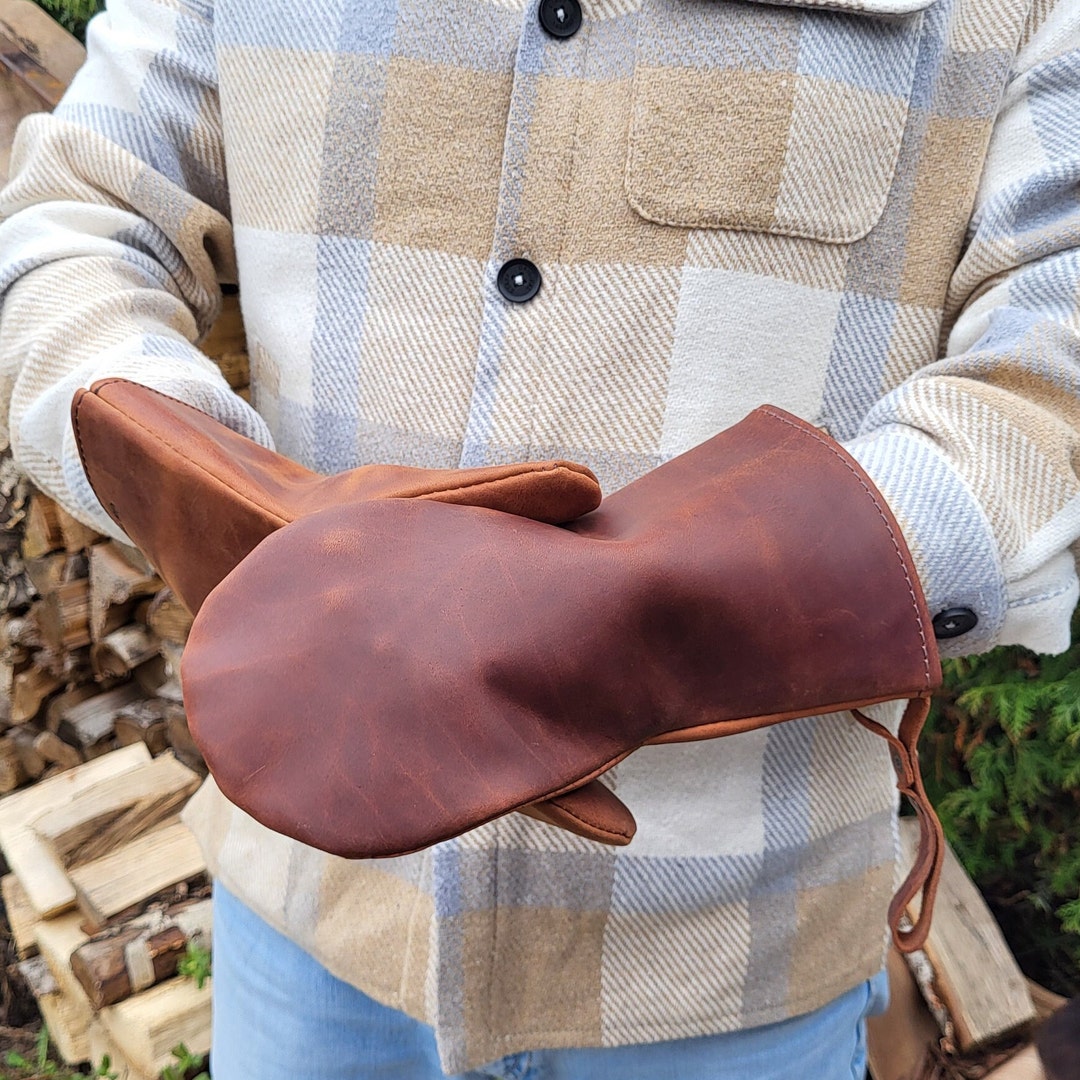 Brown Large Leather Grill Gloves With Monogram - Leather Cooking Oven ...
