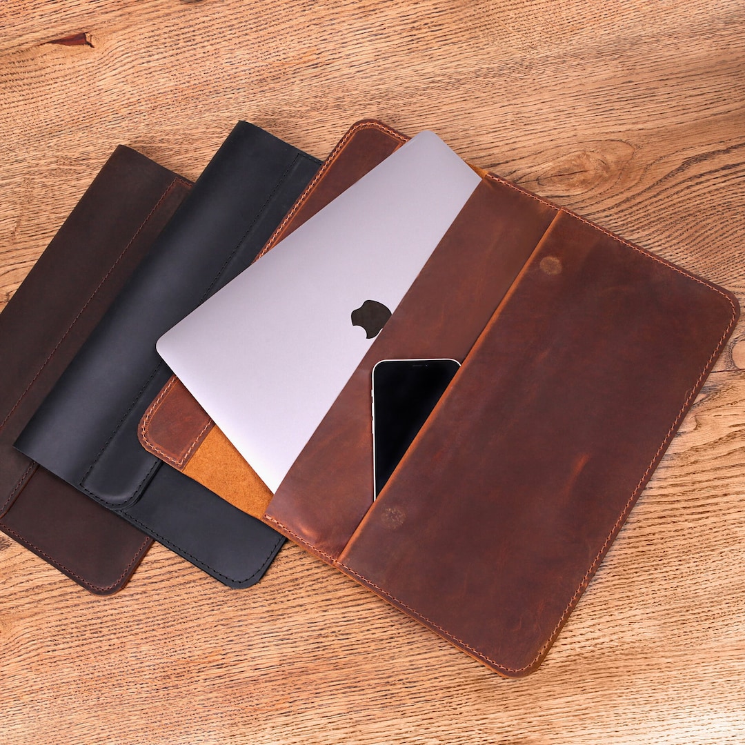 Leather Laptop Sleeve, Slim Leather Sleeve Bag for MacBook Air / HP ...