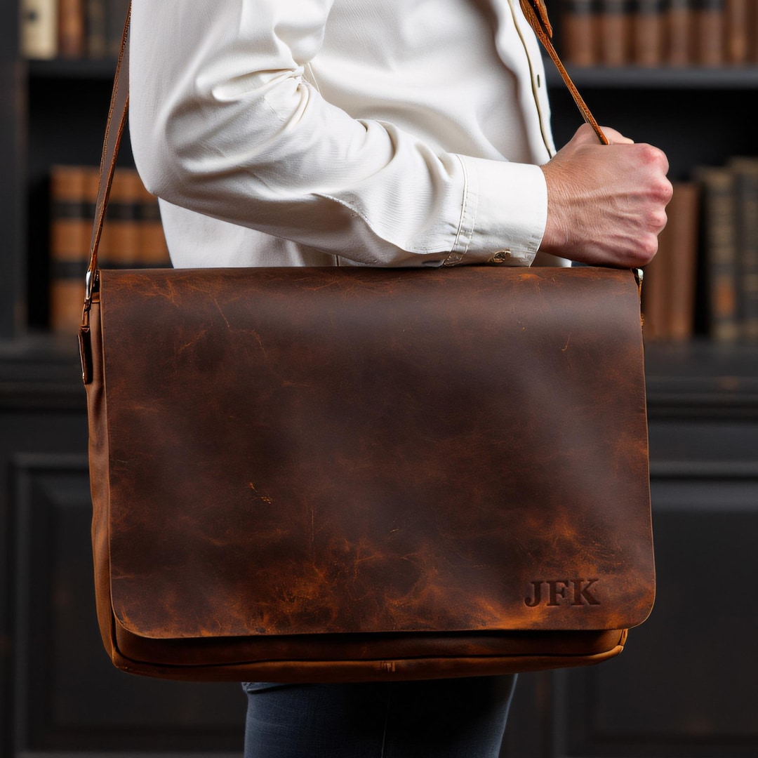 Personalized Leather Cross-body Laptop Bag, 14-16 Inch Laptop Leather ...
