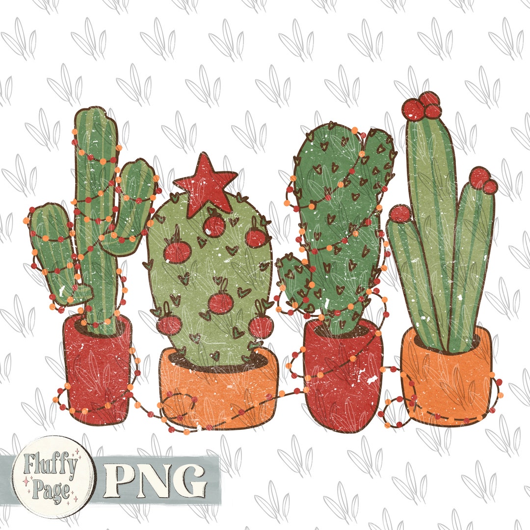 Christmas Cacti PNG, Retro Vintage Christmas, Western Desert Hollidays ...