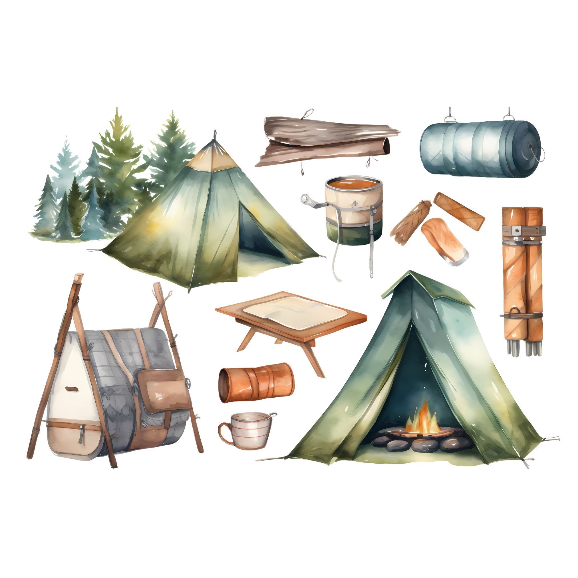 Camping Clipart, Watercolour Camping Images, Bundle 41 X Images ...