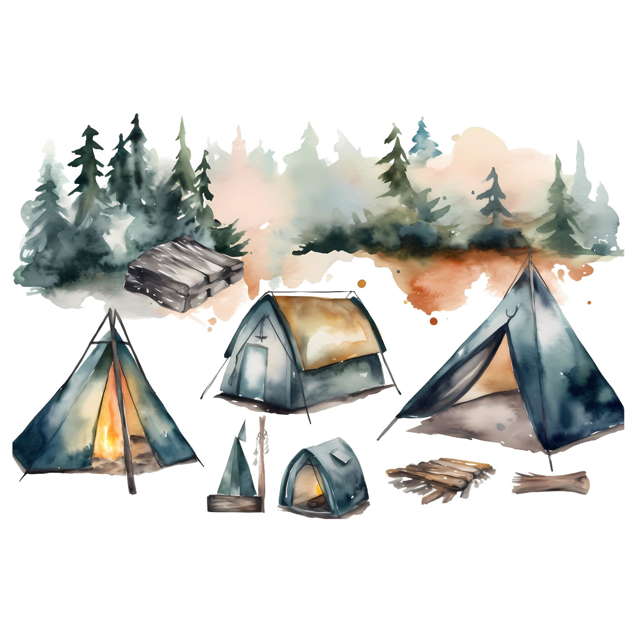 Camping Clipart, Watercolour Camping Images, Bundle 41 X Images ...
