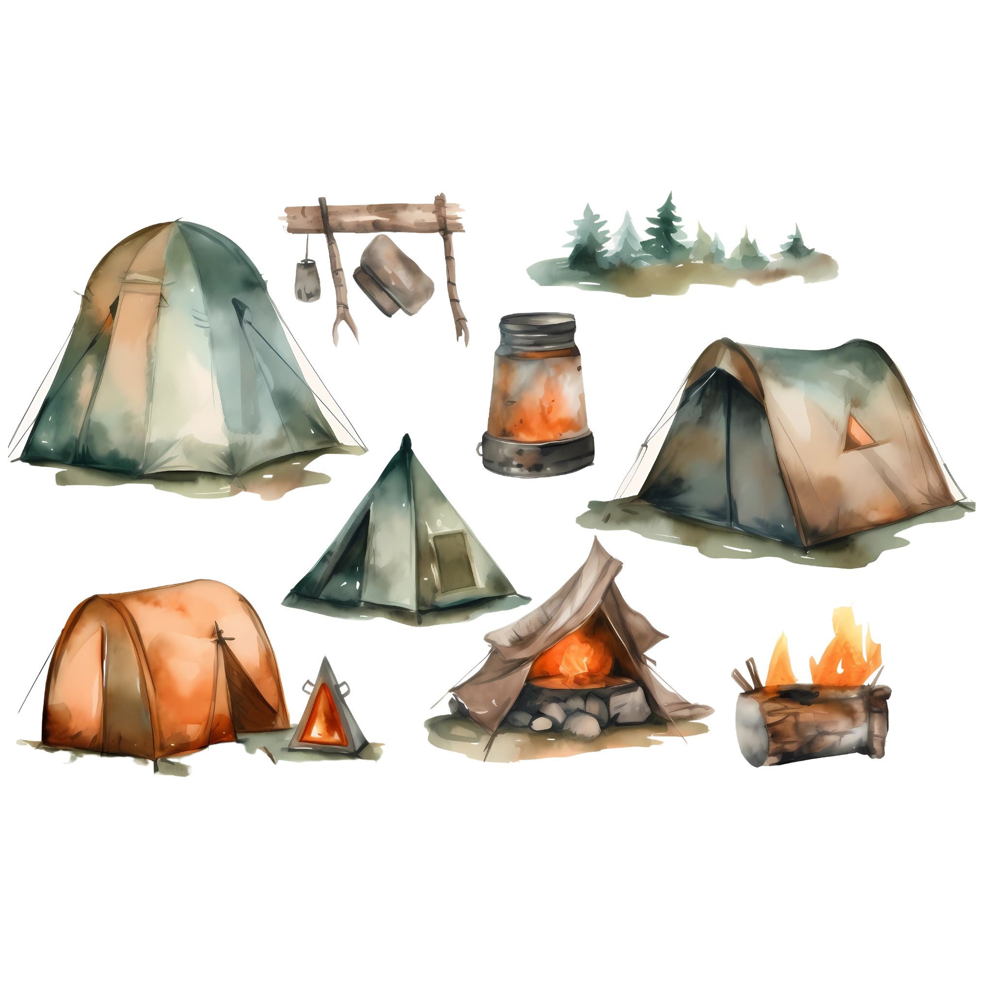 Camping Clipart, Watercolour Camping Images, Bundle 41 X Images ...