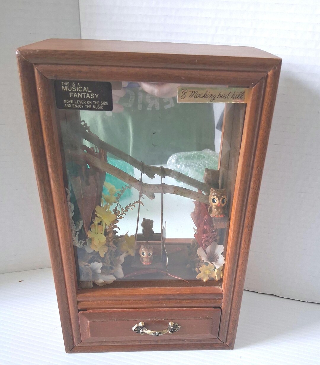 Vintage Musical Fantasy Mockingbird Hill Wood Music Box Owl Diorama ...