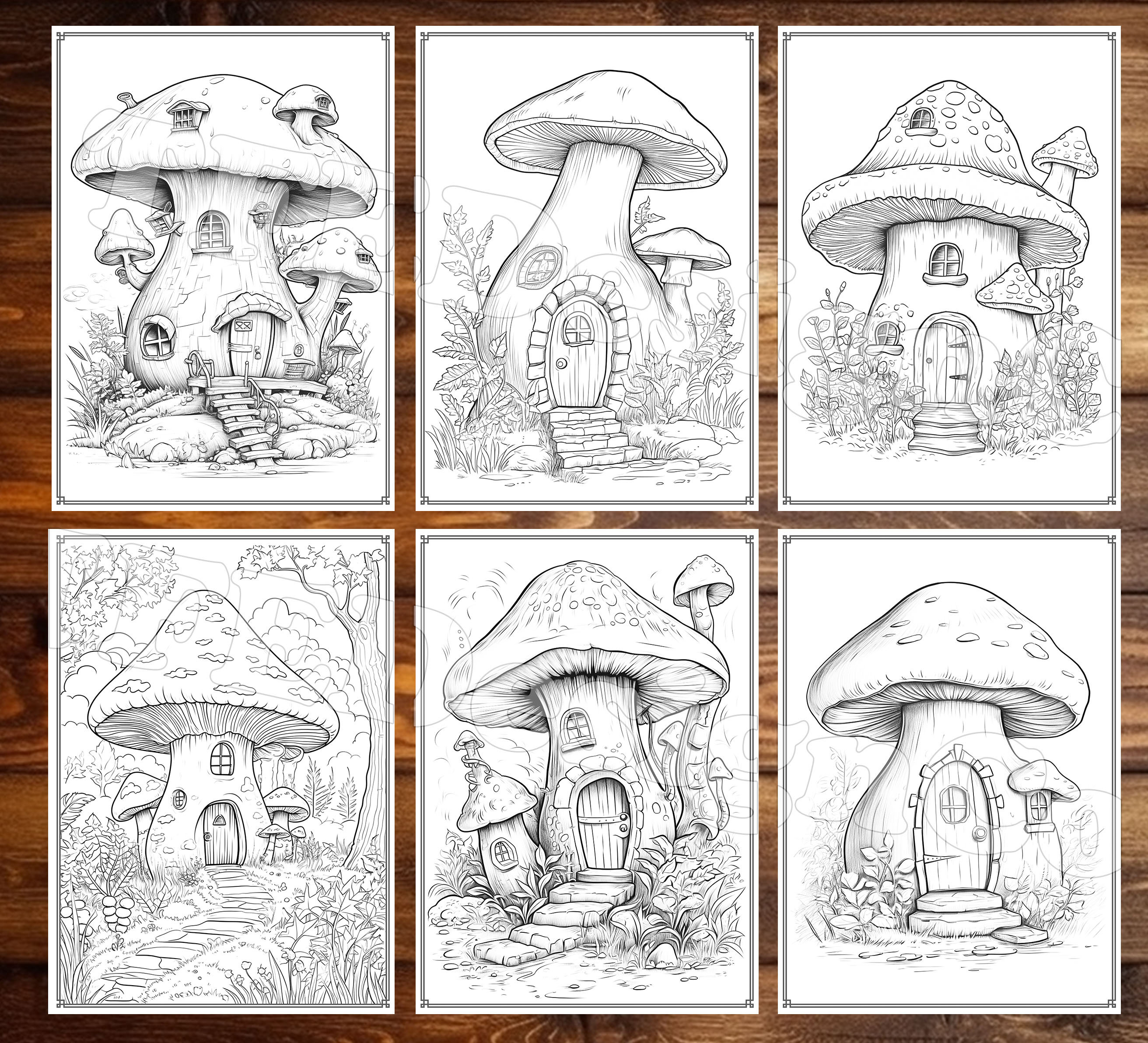 50 Mushroom Houses | Coloring Page Book | Adults | Kids | Instant ...