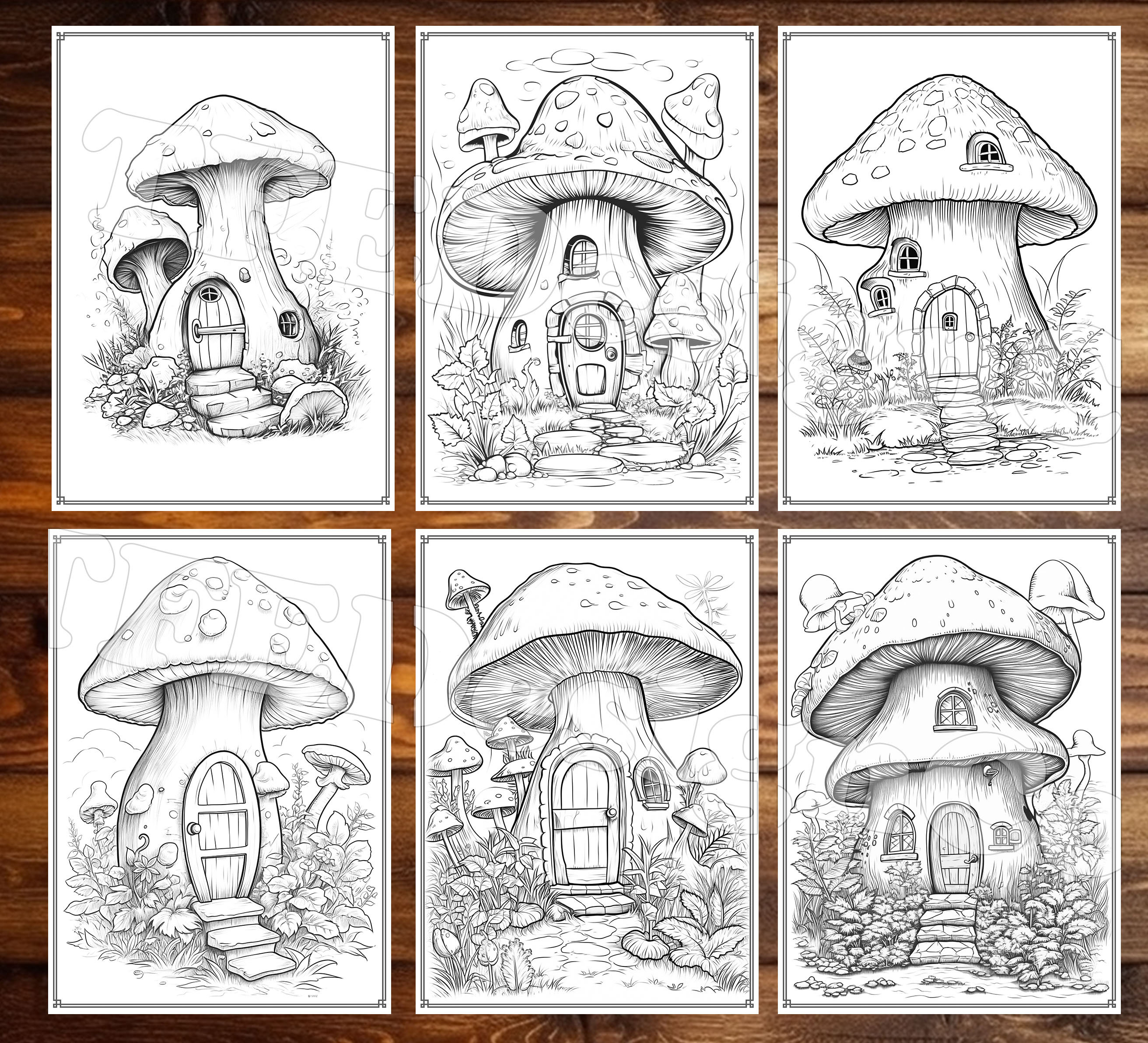 50 Mushroom Houses | Coloring Page Book | Adults | Kids | Instant ...