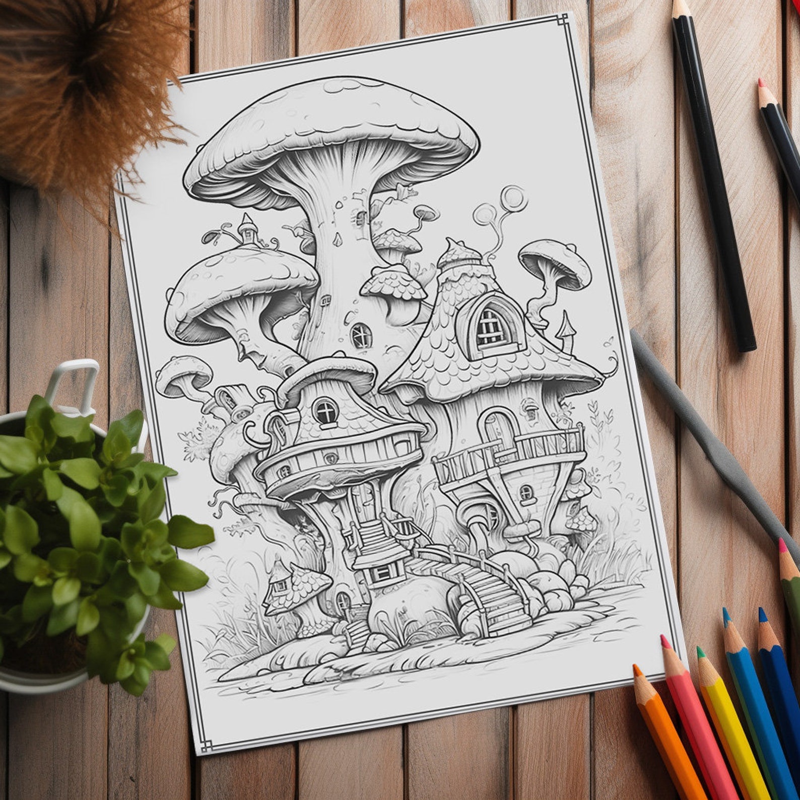 12 Mushroom Houses | Coloring Page Book | Adults | Kids | Instant ...