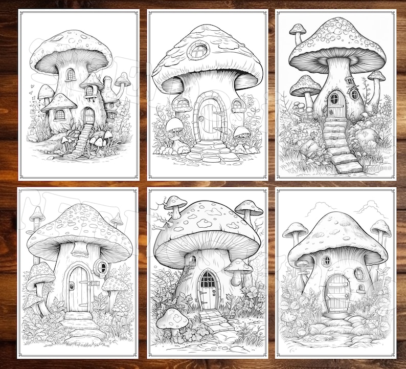 50 Mushroom Houses | Coloring Page Book | Adults | Kids | Instant ...