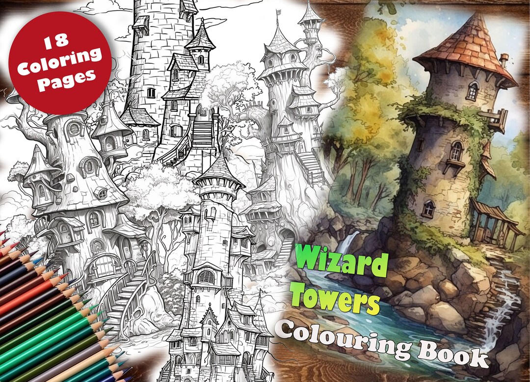 Wizard Tower Colouring Book, 18 Pages, Printable PDF, Children and ...