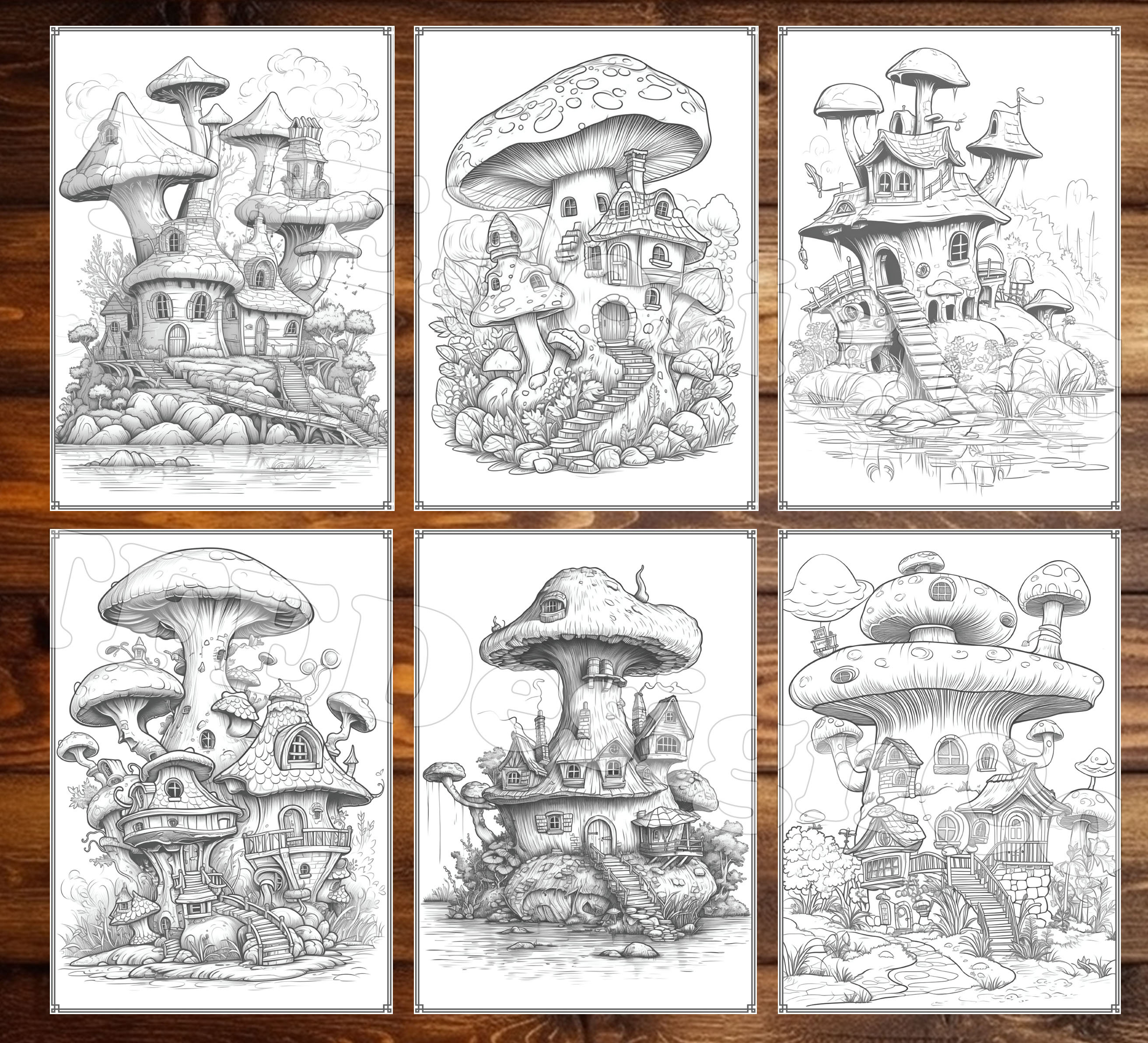 12 Mushroom Houses | Coloring Page Book | Adults | Kids | Instant ...