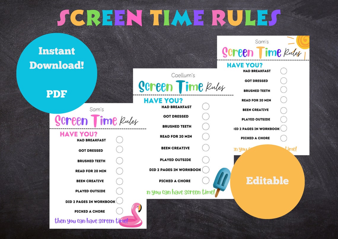 Editable Screen Time Rules Checklist Screentime Reward Chart Checklist ...