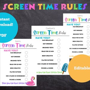 Editable Screen Time Rules Checklist Screentime Reward Chart Checklist ...