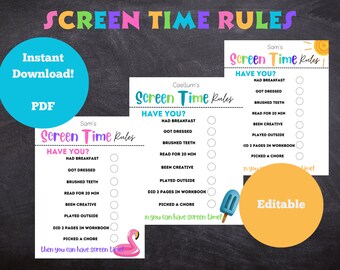 Screen Time Checklist Daily Routine Chores Checklist - Etsy