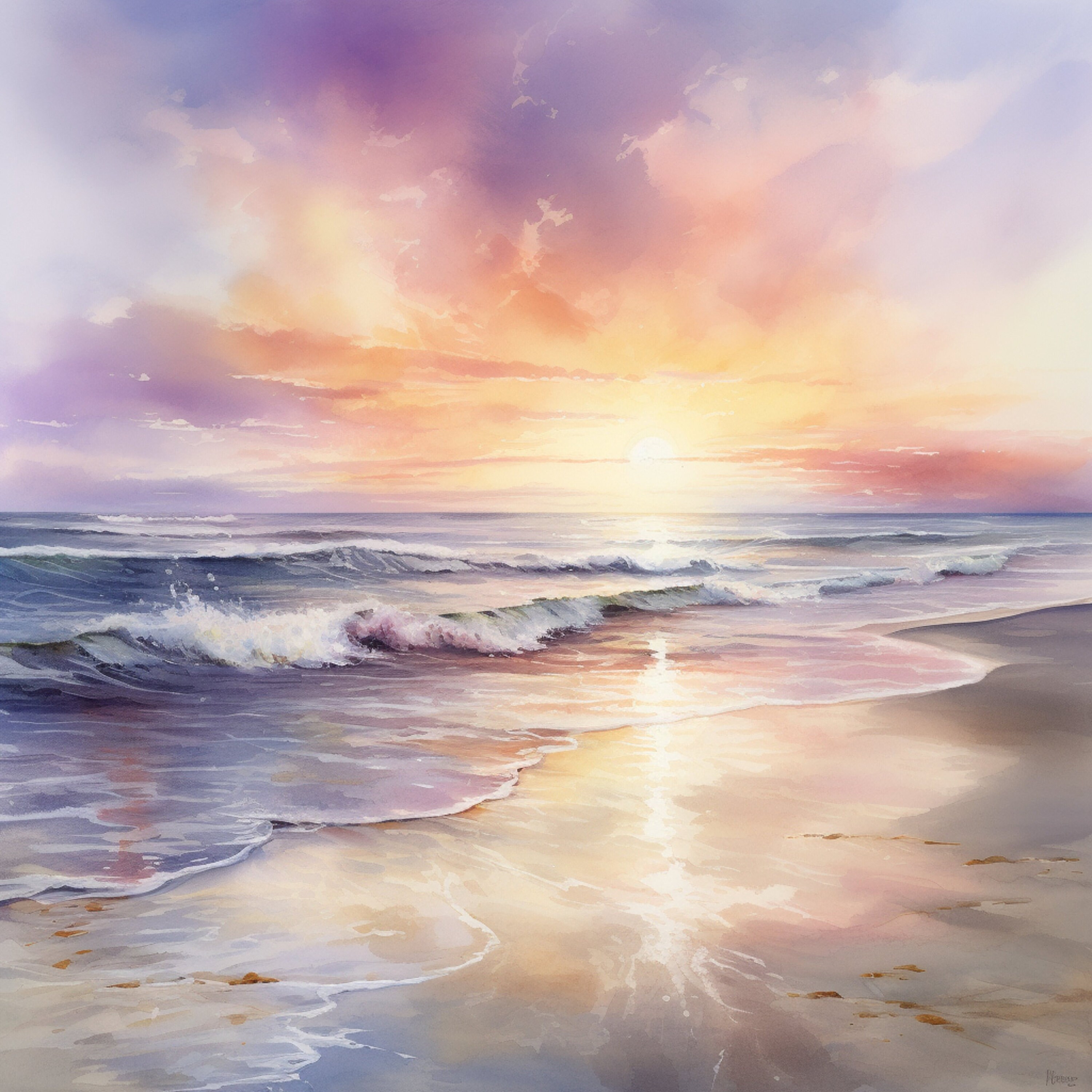 Set of Six Sunset Beach Watercolor Backgrounds Soft Colorful Sunset ...