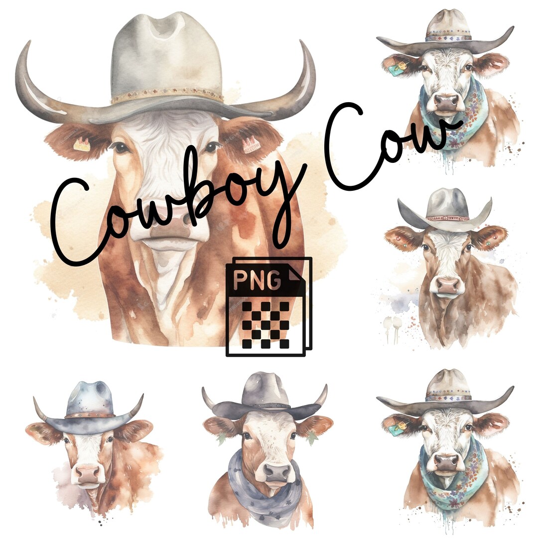 Cowboy Cows Cow Watercolor Clipart Farm Watercolor Clipart - Etsy