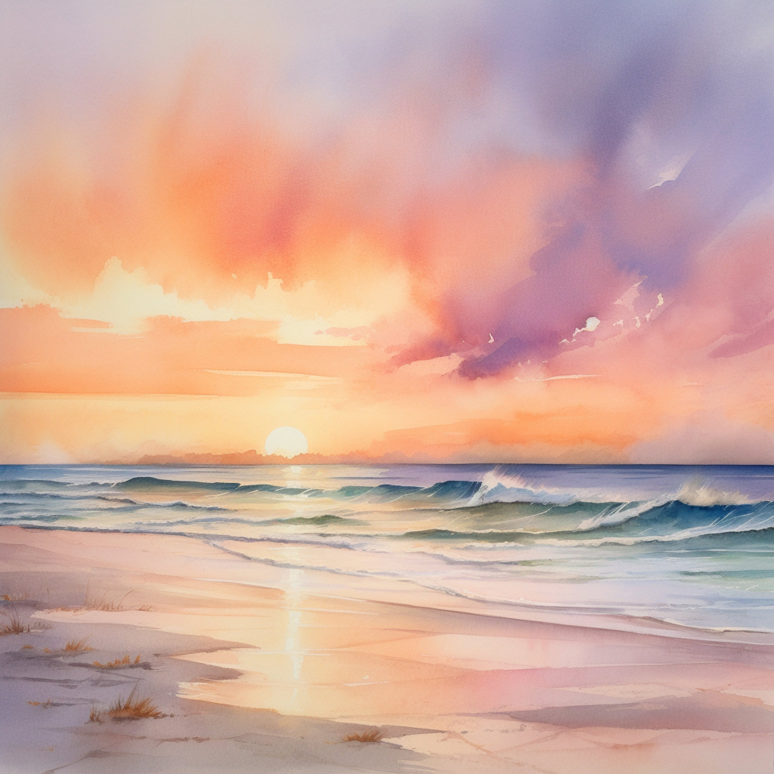 Set of Six Sunset Beach Watercolor Backgrounds Soft Colorful Sunset ...