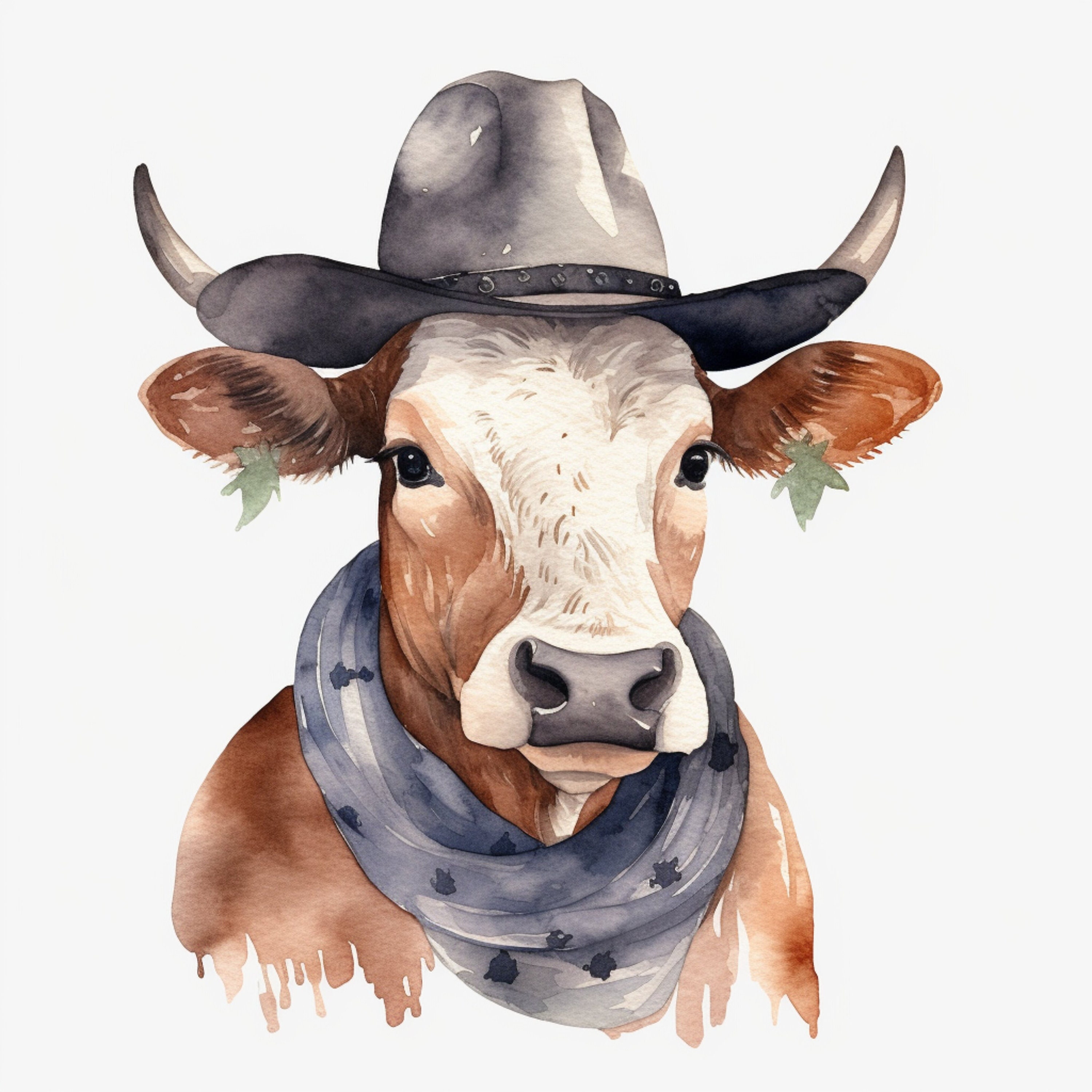 Cowboy Cows Cow Watercolor Clipart Farm Watercolor Clipart - Etsy