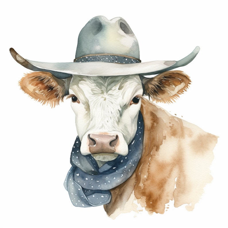 Cowboy Cows Cow Watercolor Clipart Farm Watercolor Clipart - Etsy