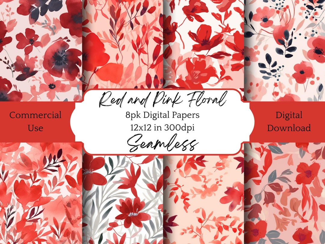 Paper Pack Red and Pink Floral Instant Digital Download Tiled - Etsy