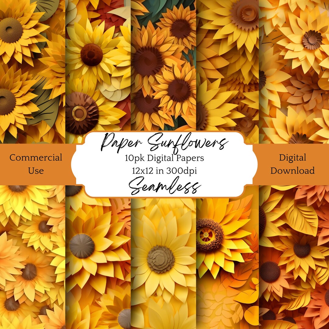 Paper Pack Paper Sunflowers Instant Digital Download Tiled Seamless ...