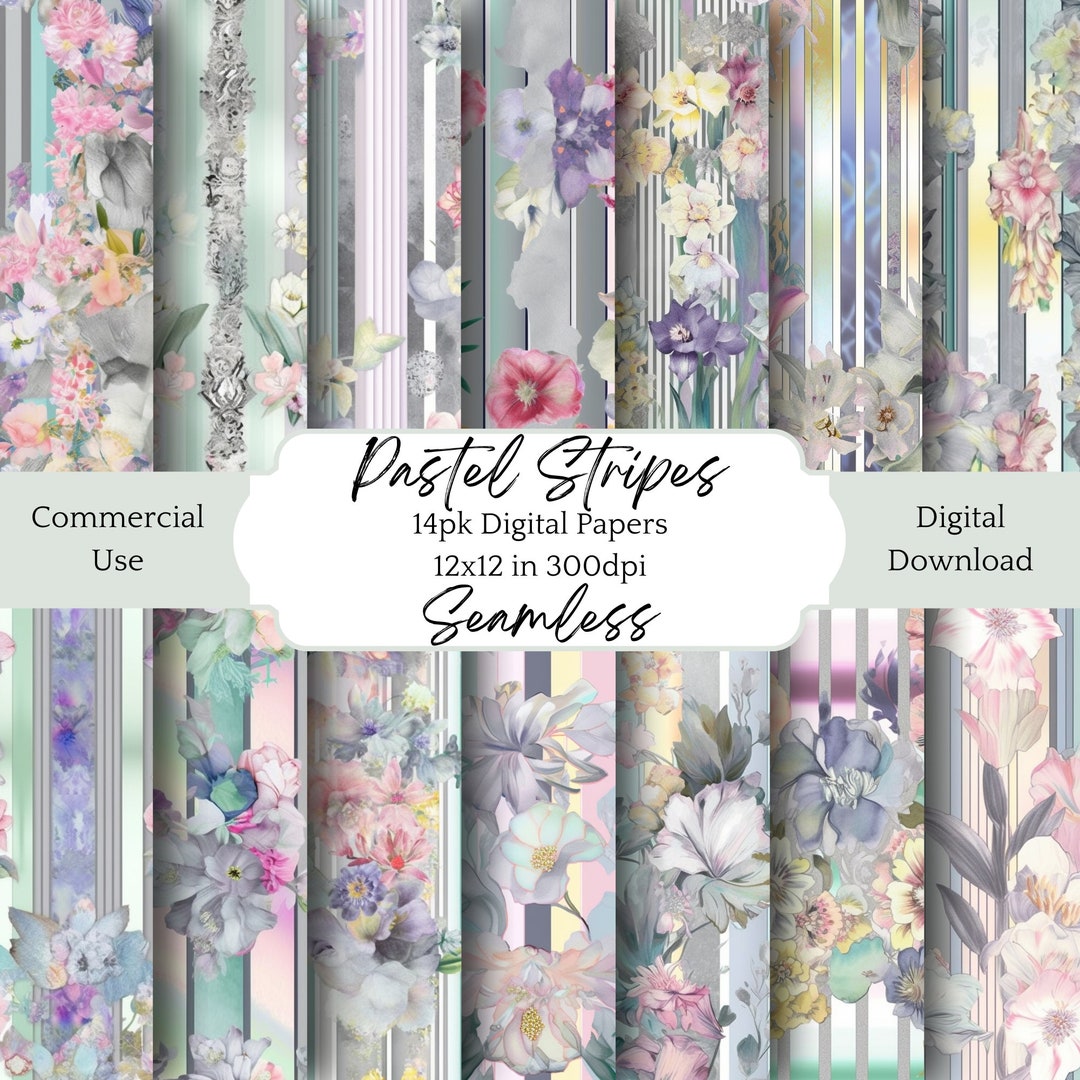 Paper Pack Pastel Stripes Floral Instant Digital Download Tiled ...