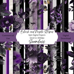 Paper Pack Black Purple Stripes Instant Digital Download Tiled Seamless ...