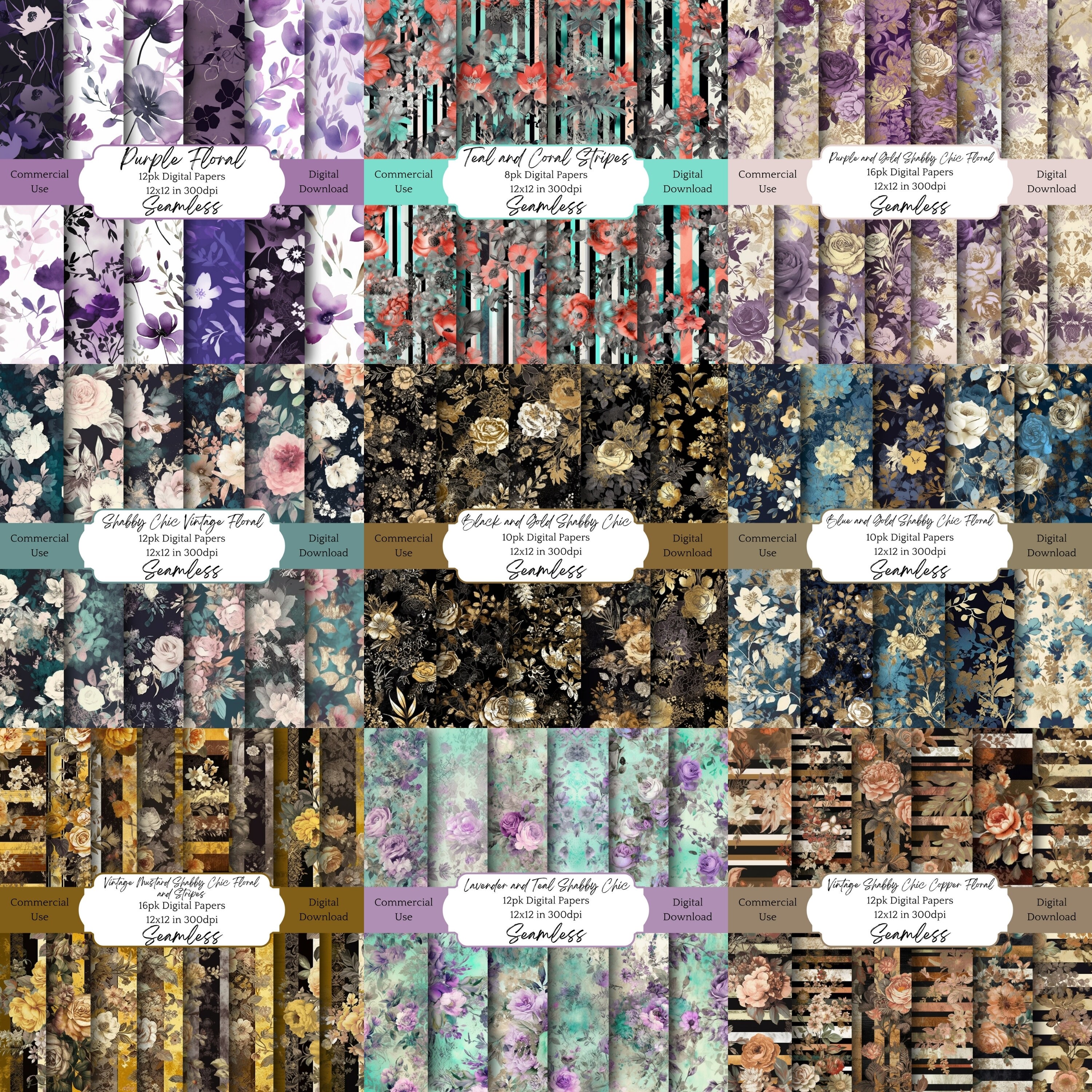 WHOLE SHOP Seamless Paper Pack Bundle Instant Digital Download Tiled ...
