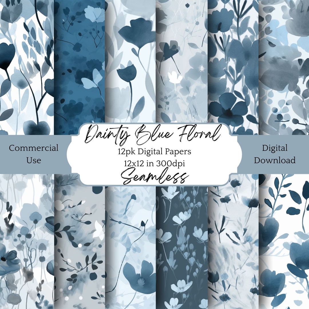 Dainty Blue Floral Instant Digital Download Seamless Pattern Watercolor ...